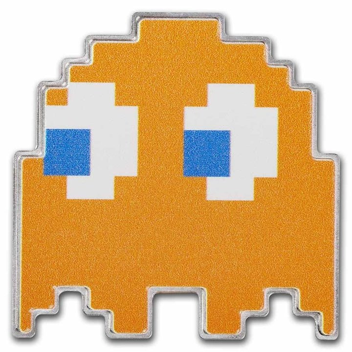 Niue: PAC-MAN GHOST "CLYDE" kolorowany 1 uncja Srebra 2022 Proof Shaped ...